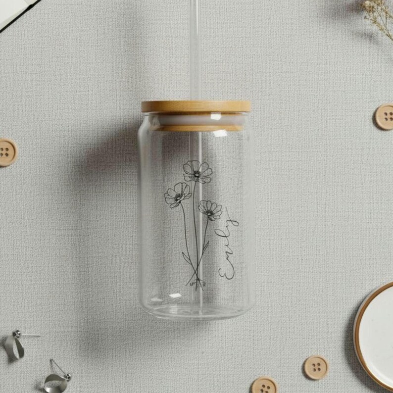 Personalized 16oz Sipper Glass With Bamboo Lid & Straw, Eco-friendly ...