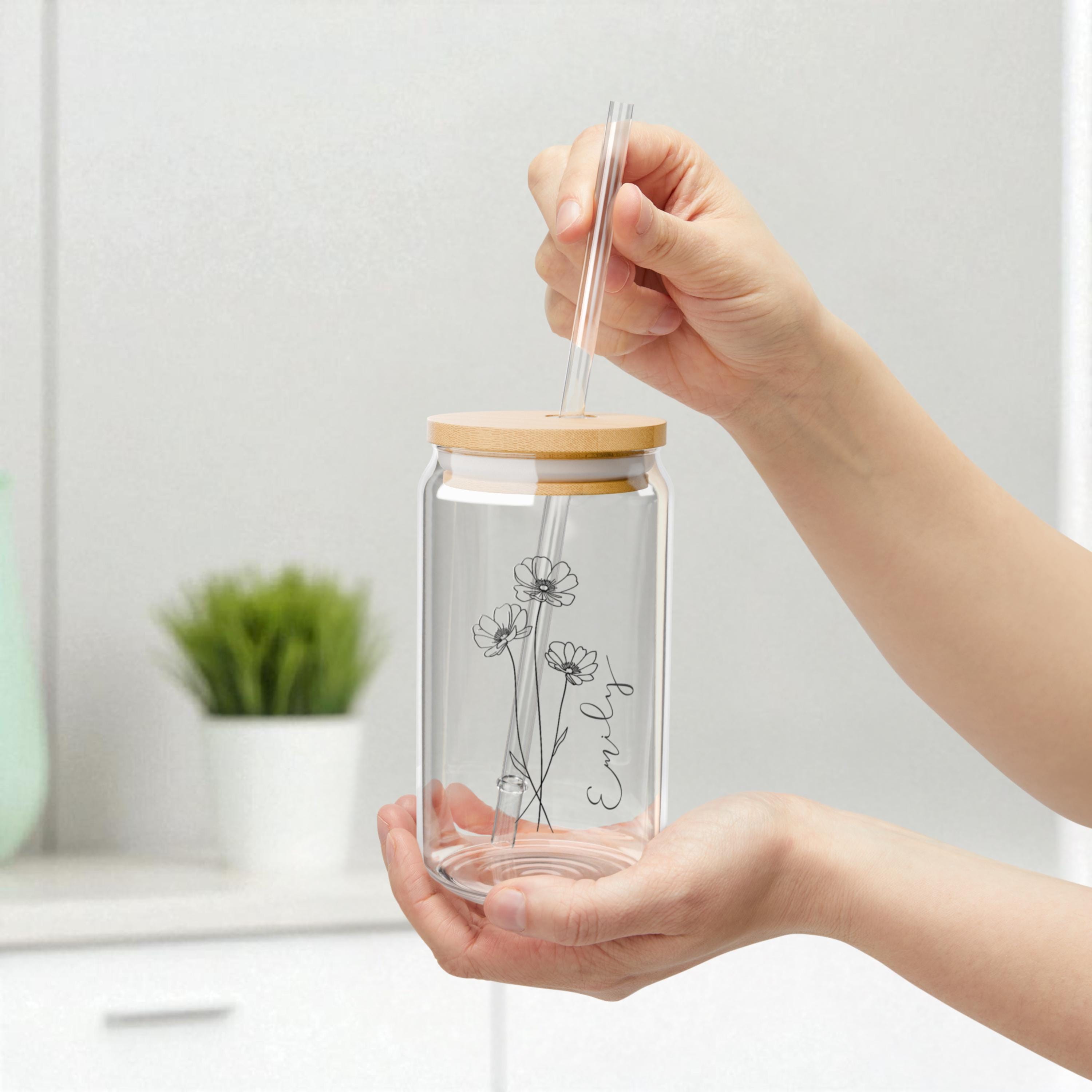 Personalized 16oz Sipper Glass With Bamboo Lid & Straw, Eco-friendly ...
