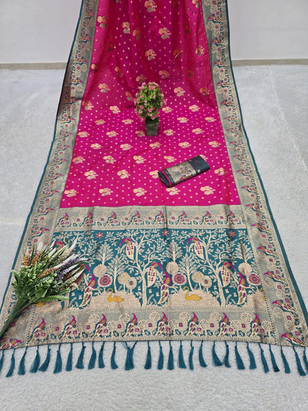 Indian Wedding Pink Paithani Silk Saree With Blouse for Women ...