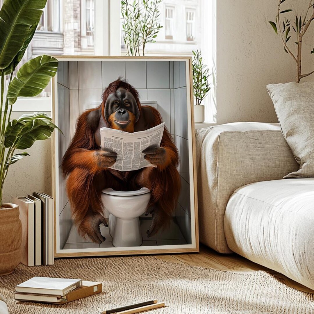 Funny Orangutan Reading Toilet Art: Playful Bathroom Canvas - Etsy