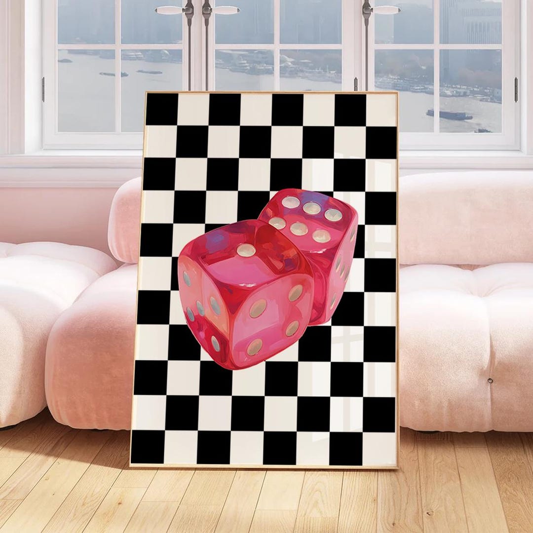 Checkerboard Pink Dice Poster – Retro Y2K Game Room Art - Etsy