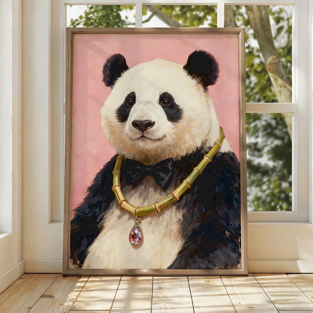 Regal Panda Portrait Poster — Cute Panda in Bow Tie & Bamboo Necklace ...