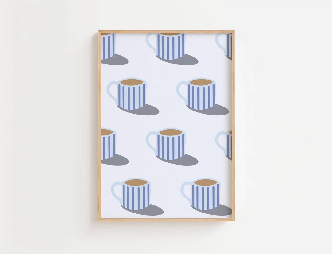 Blue Coffee Cups Digital Printable Wall Art Prints Blue Kitchen Decor ...