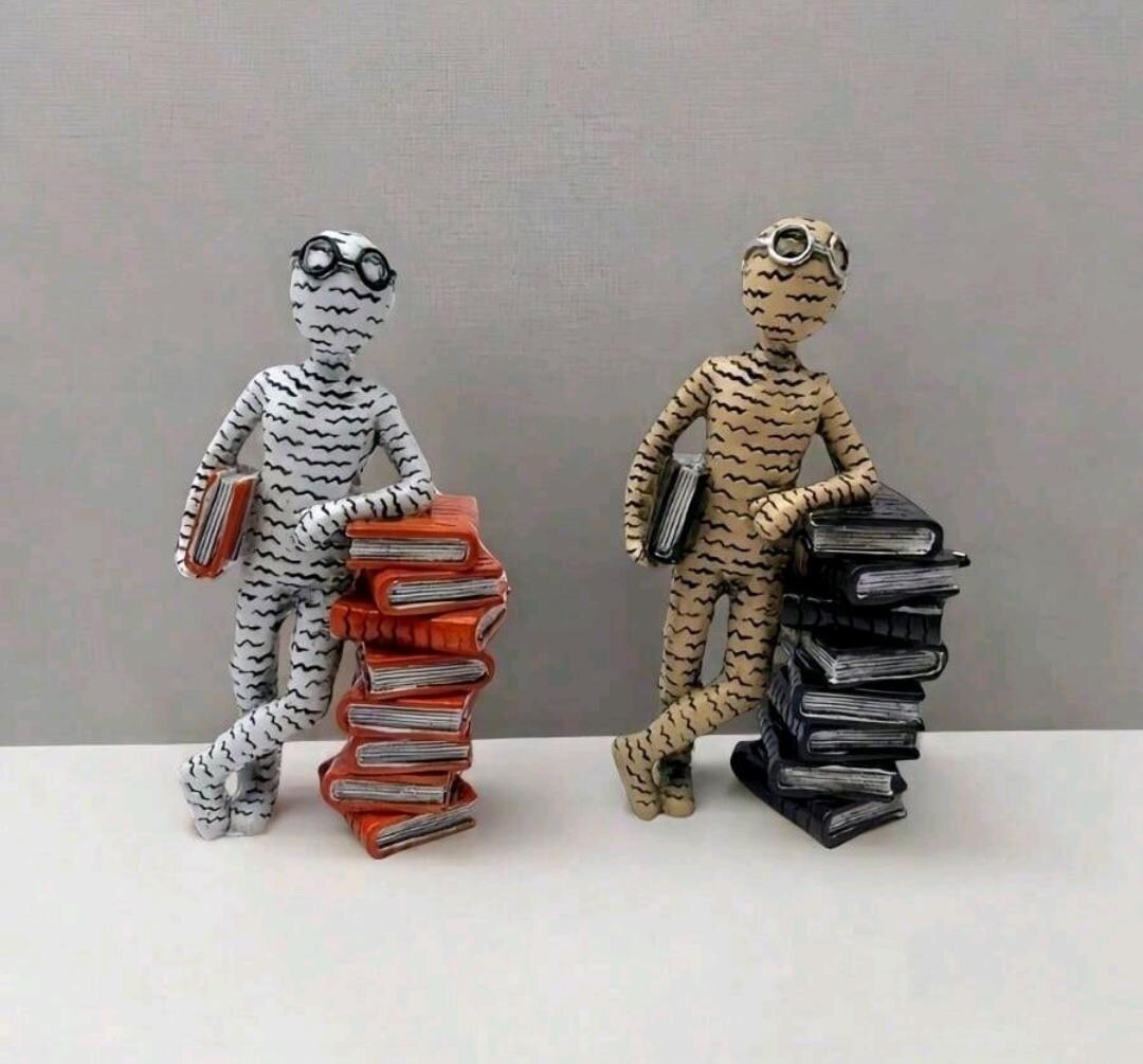 Scripted Scholar Figurine With Glasses & Book Stack | Literary Desk ...