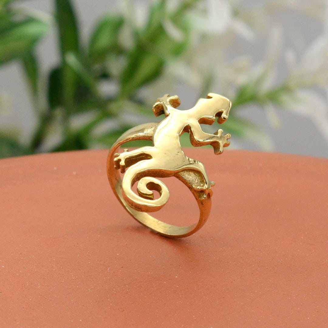 Brass Lizard Ring, Gecko Artisan Ring, Boho Animal Jewelry, Handmade ...