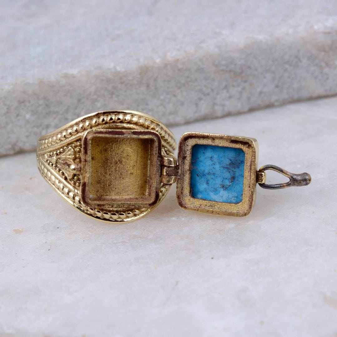 Poison Ring, Turquoise Poison Box Ring, Vintage Secret Compartment Ring ...