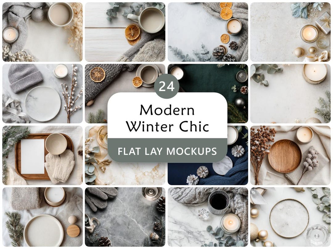 24 Modern Winter Chic Flat Lay Mockups Digital Background Bundle for ...