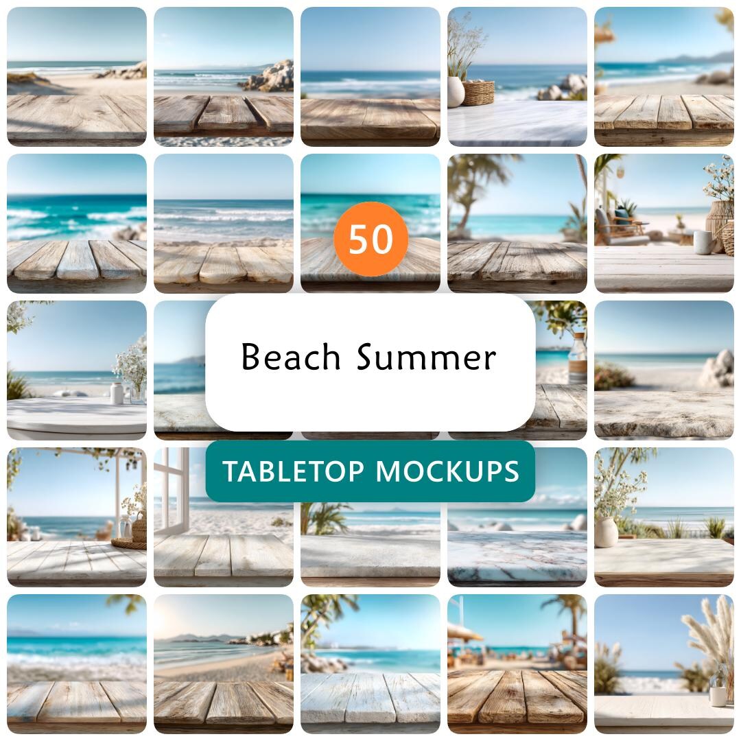 50 Beach Summer Tabletop Backdrop Mockups Background Bundle - Etsy
