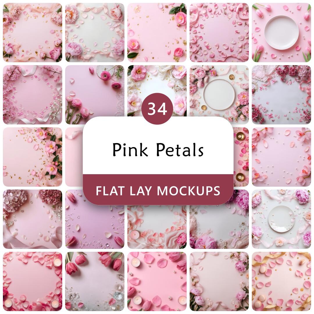 Pink Petals Flat Lay Mockup Bundle: Valentine's Product Photography ...