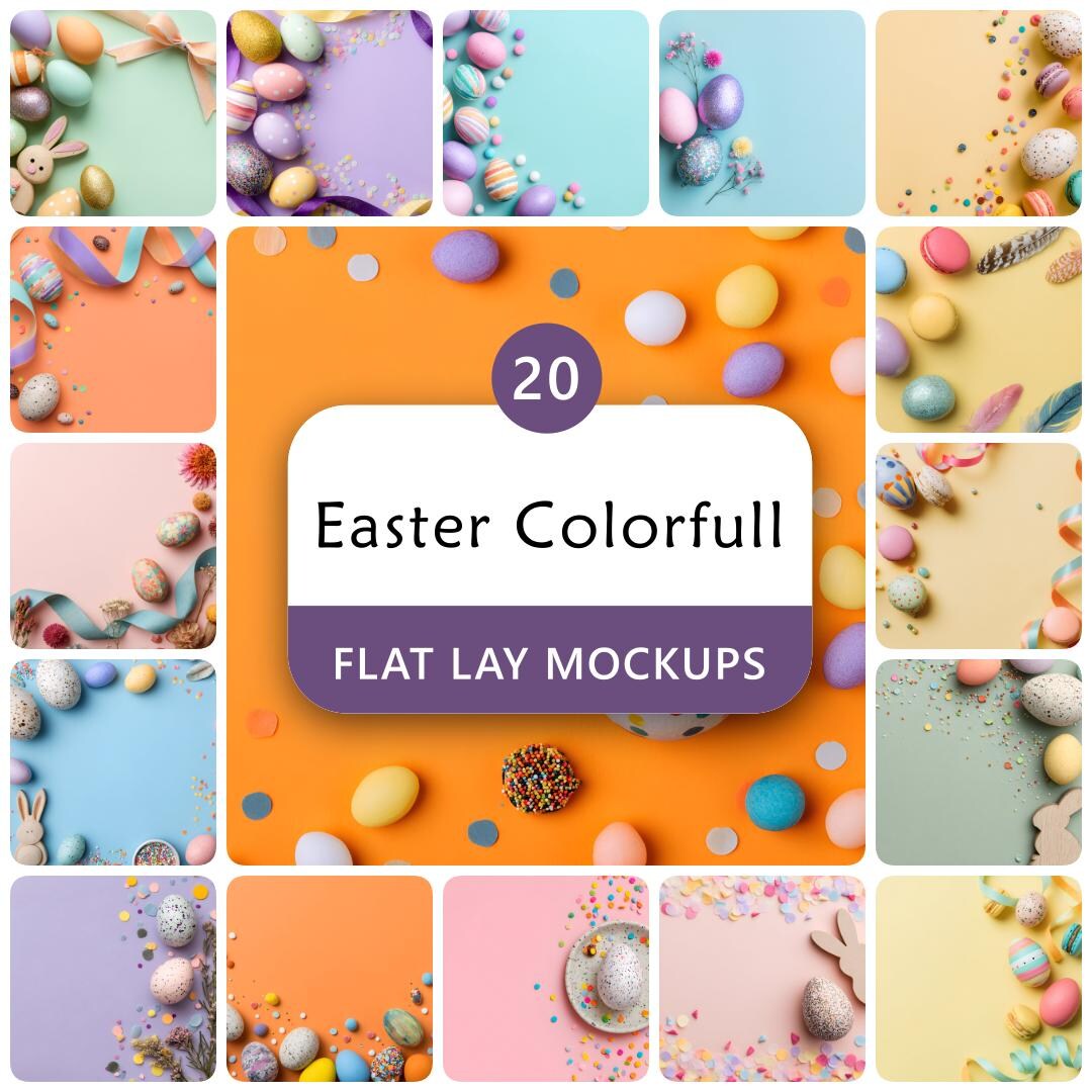20 Easter Colorfull Flat Lay Mockups Digital Background Bundle for ...