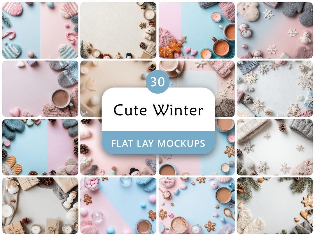 Winter Flat Lay Mockups: Festive Product Backgrounds (digital Download ...
