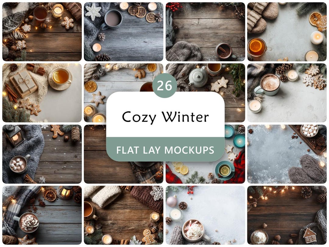 26 Cozy Winter Flat Lay Mockups Digital Background Bundle for Product ...