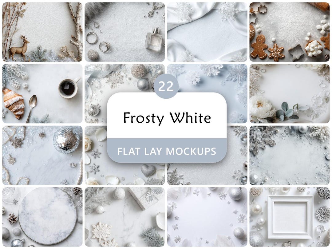 22 Frosty White Flat Lay Mockups Digital Background Bundle for Product ...