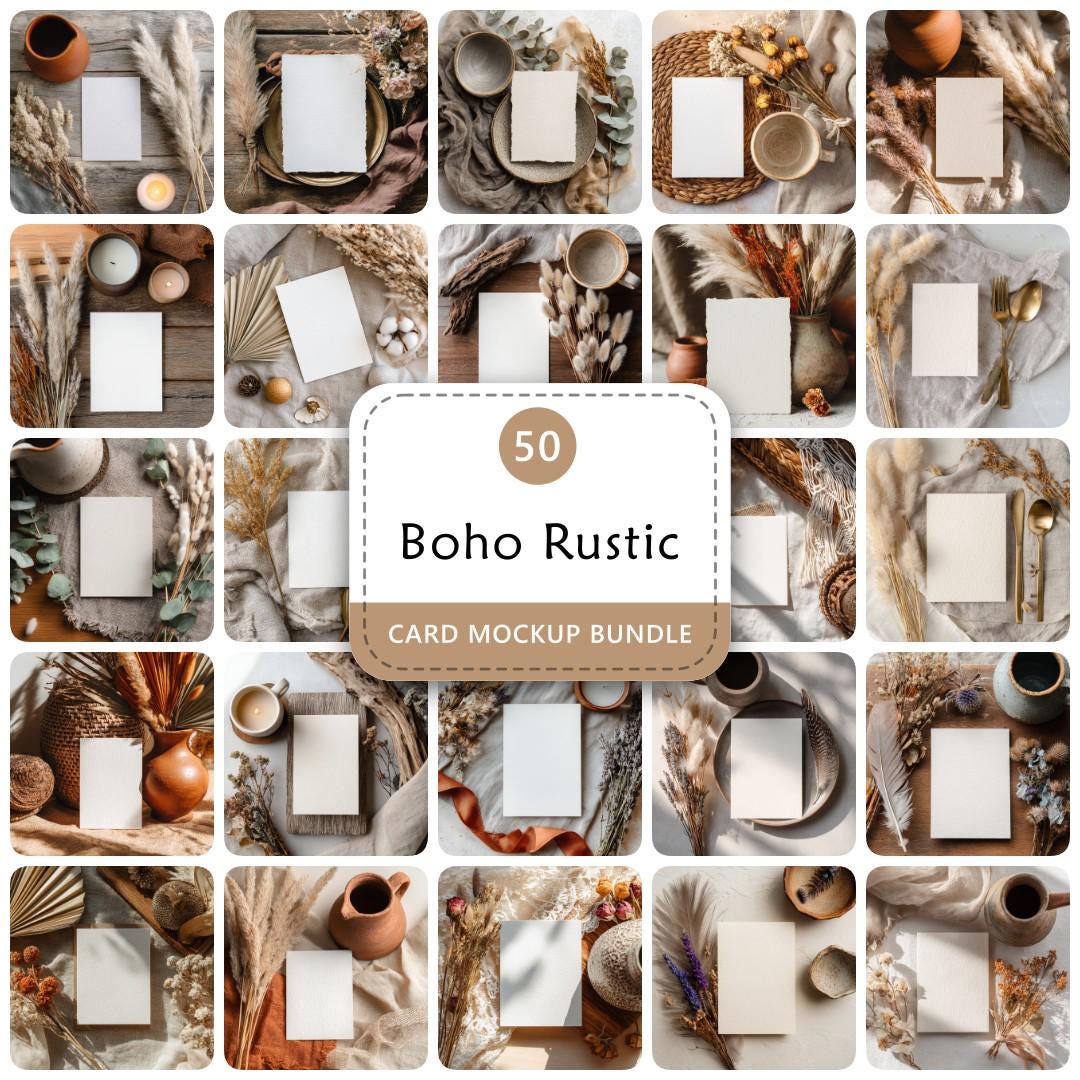 50 Boho Rustic Card Mockup Bundle Digital Invitation Backgrounds - Etsy