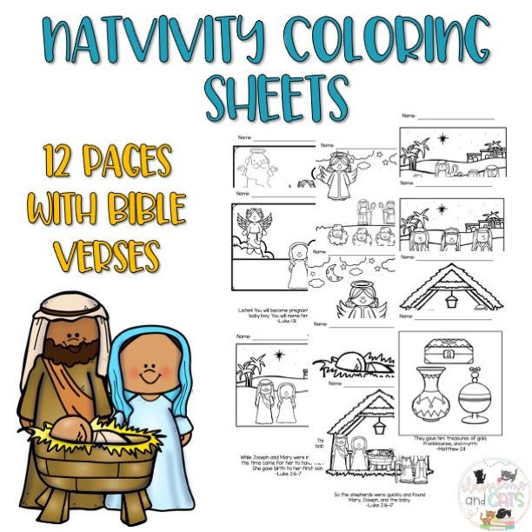 Christmas Nativity Story Coloring Pages With Bible Verses - Etsy