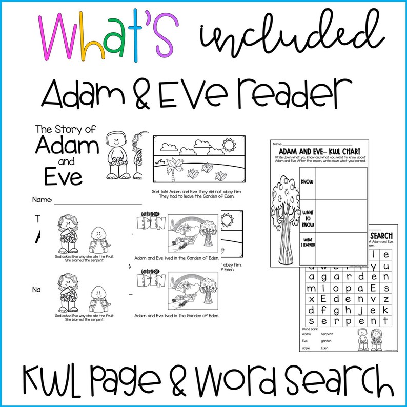 Adam and Eve Bible Lesson Activities | Catholic Lesson Plan - Etsy
