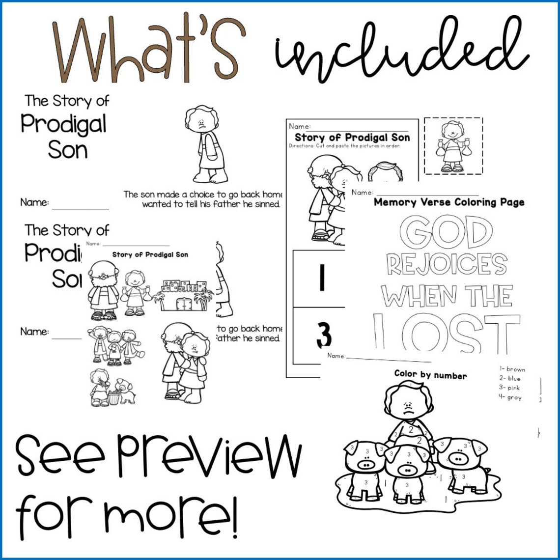 Prodigal Son Bible Lesson, Homeschool Printable, Sunday School Lesson ...