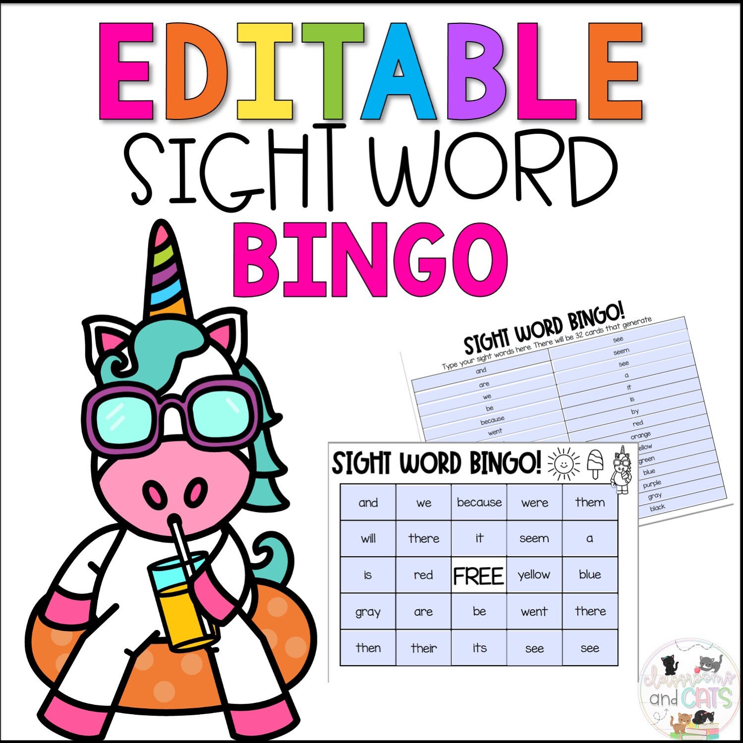 Editable End of Year Sight Word Bingo - Etsy