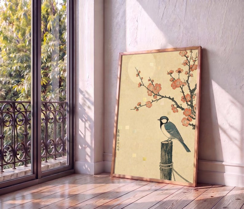 Japanese Woodblock Print, Bird Cherry Blossom Art (digital Download) - Etsy