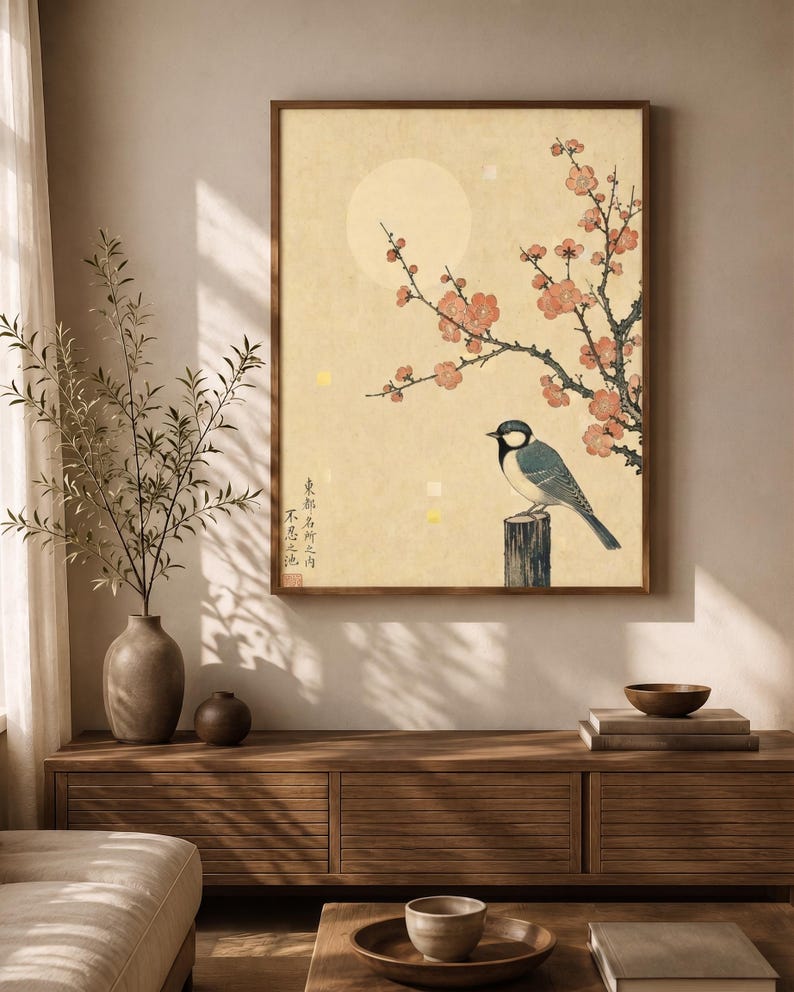Japanese Woodblock Print, Bird Cherry Blossom Art (digital Download) - Etsy