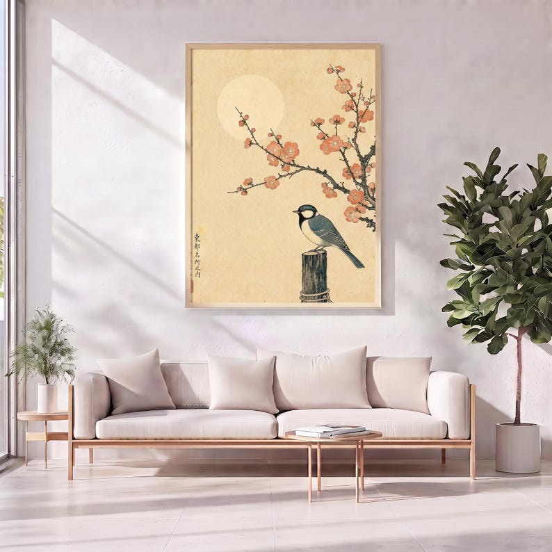 Japanese Woodblock Print, Bird Cherry Blossom Art (digital Download) - Etsy