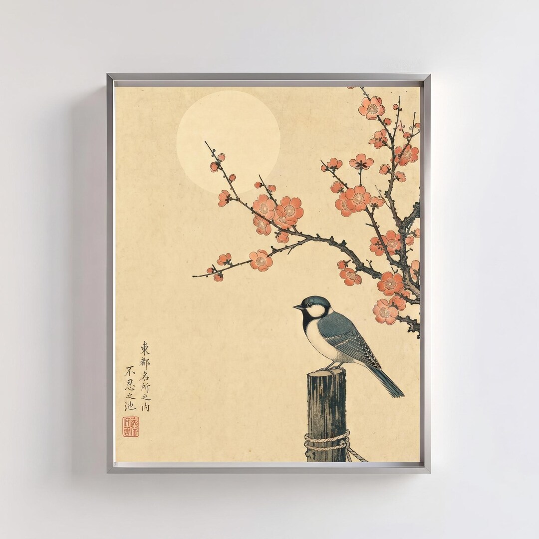 Japanese Woodblock Print, Bird Cherry Blossom Art (digital Download) - Etsy