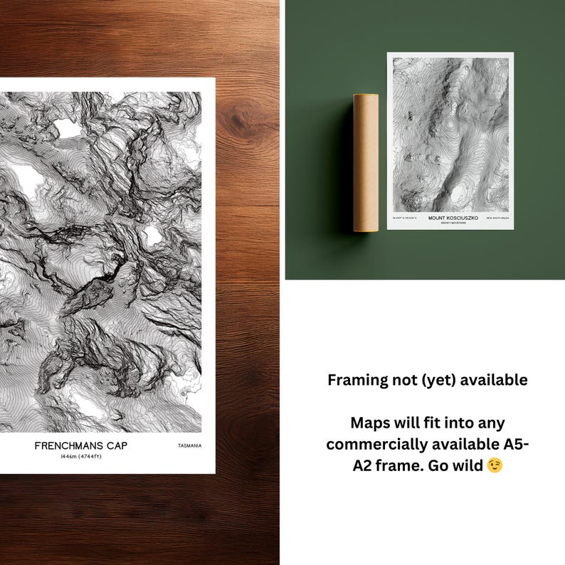 Cradle Mountain & Dove Lake Contour Map | Black and White Tasmania ...