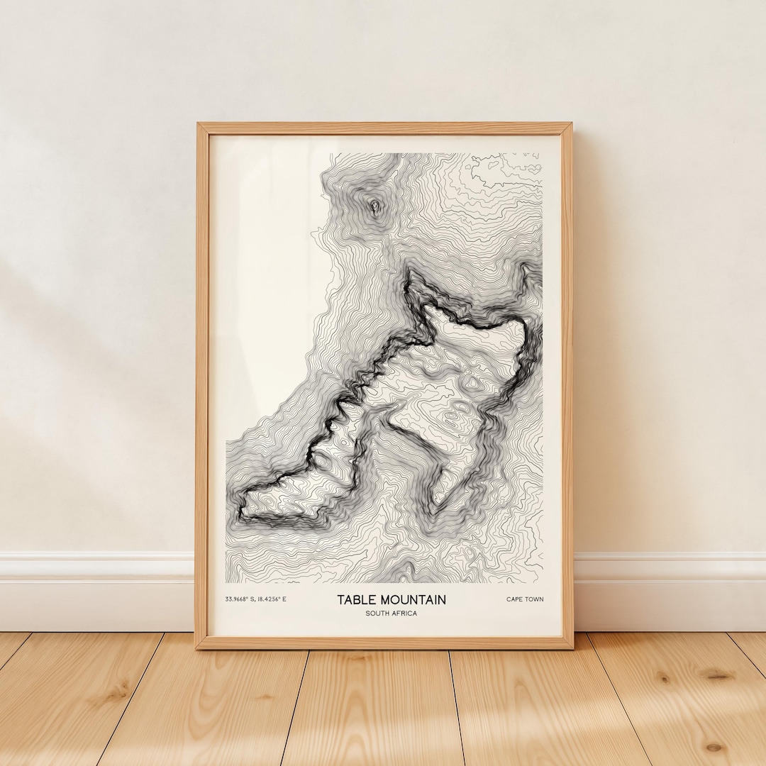 Table Mountain Contour Map | South Africa Topographic Mountain Print ...