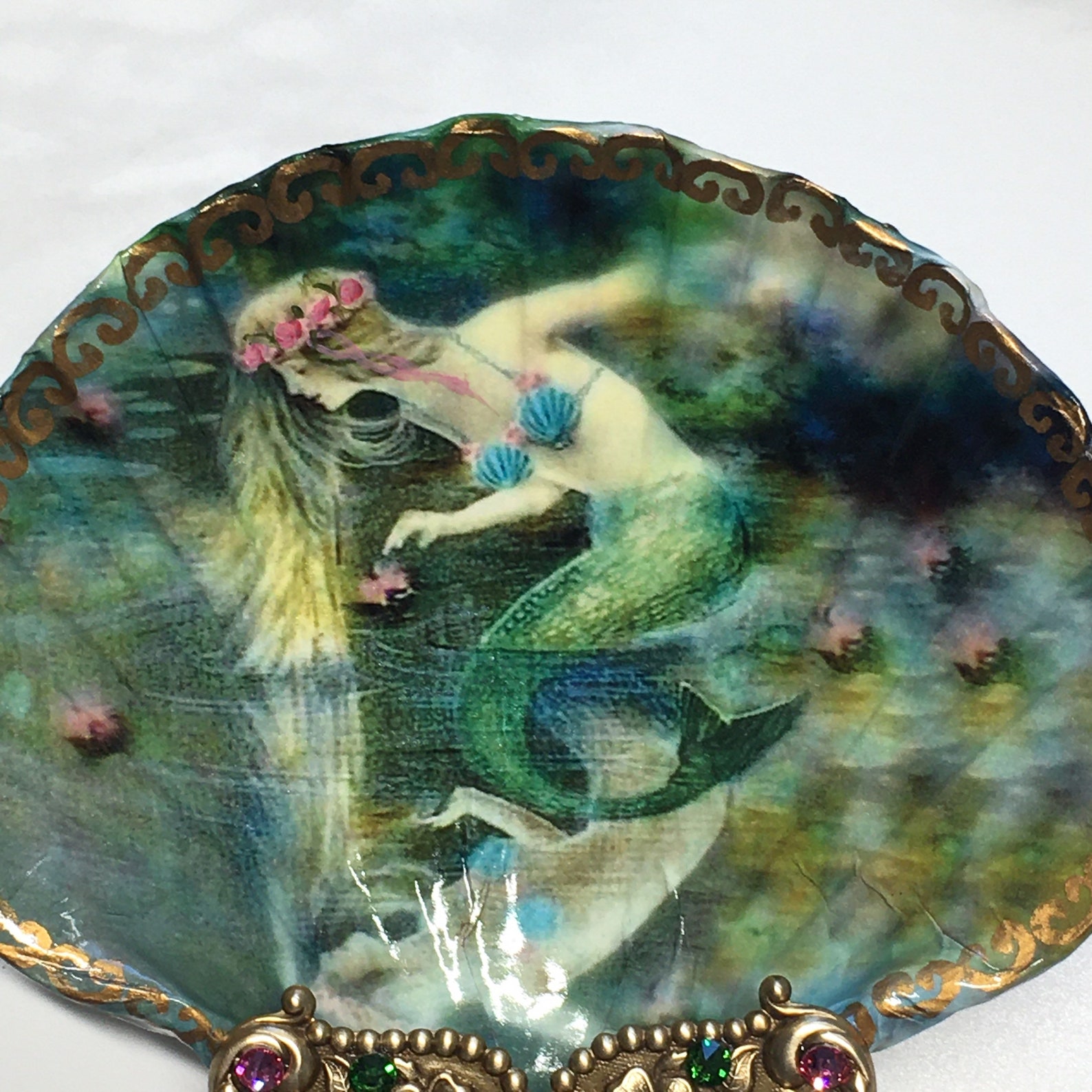 Decoupaged Shell Jewelry Dish A Mermaids Reflections Large | Etsy