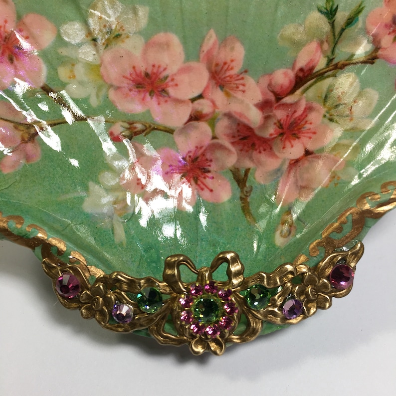 Decoupaged Shell Jewelry Dish: Cherry Blossom Trinket Ring Dish - Etsy