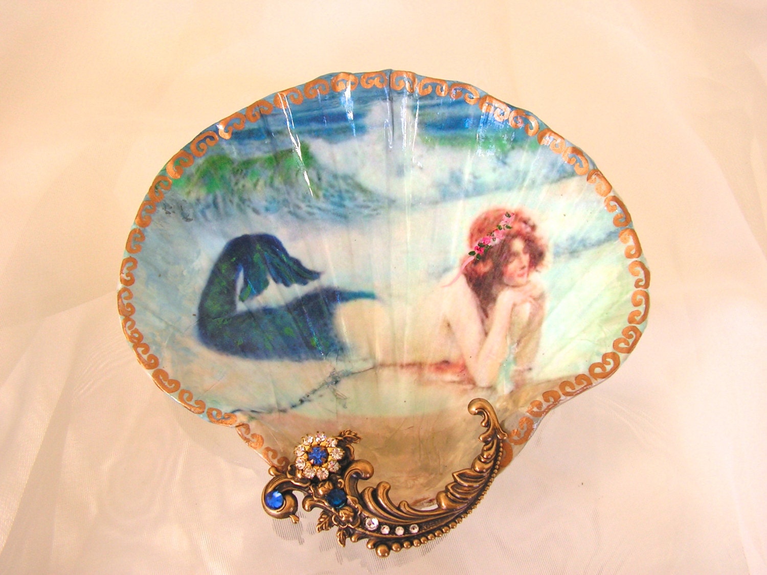 Sun Bathing Mermaid Large Shell Jewelry Dish - Etsy