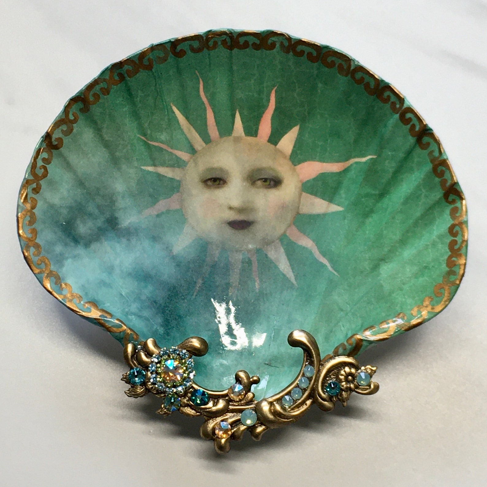 Decoupaged Shell Jewelry Dishjewelry Dish Shell Dish Moon - Etsy