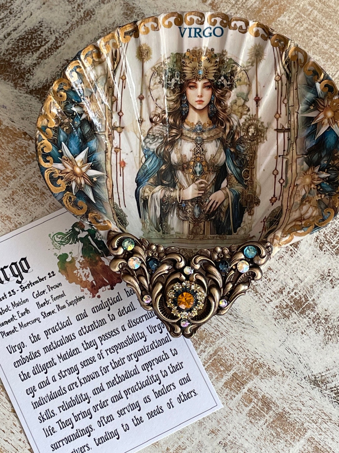 Virgo Zodiac Decoupaged Shell Ring, Jewelry, Trinket Dish - Etsy