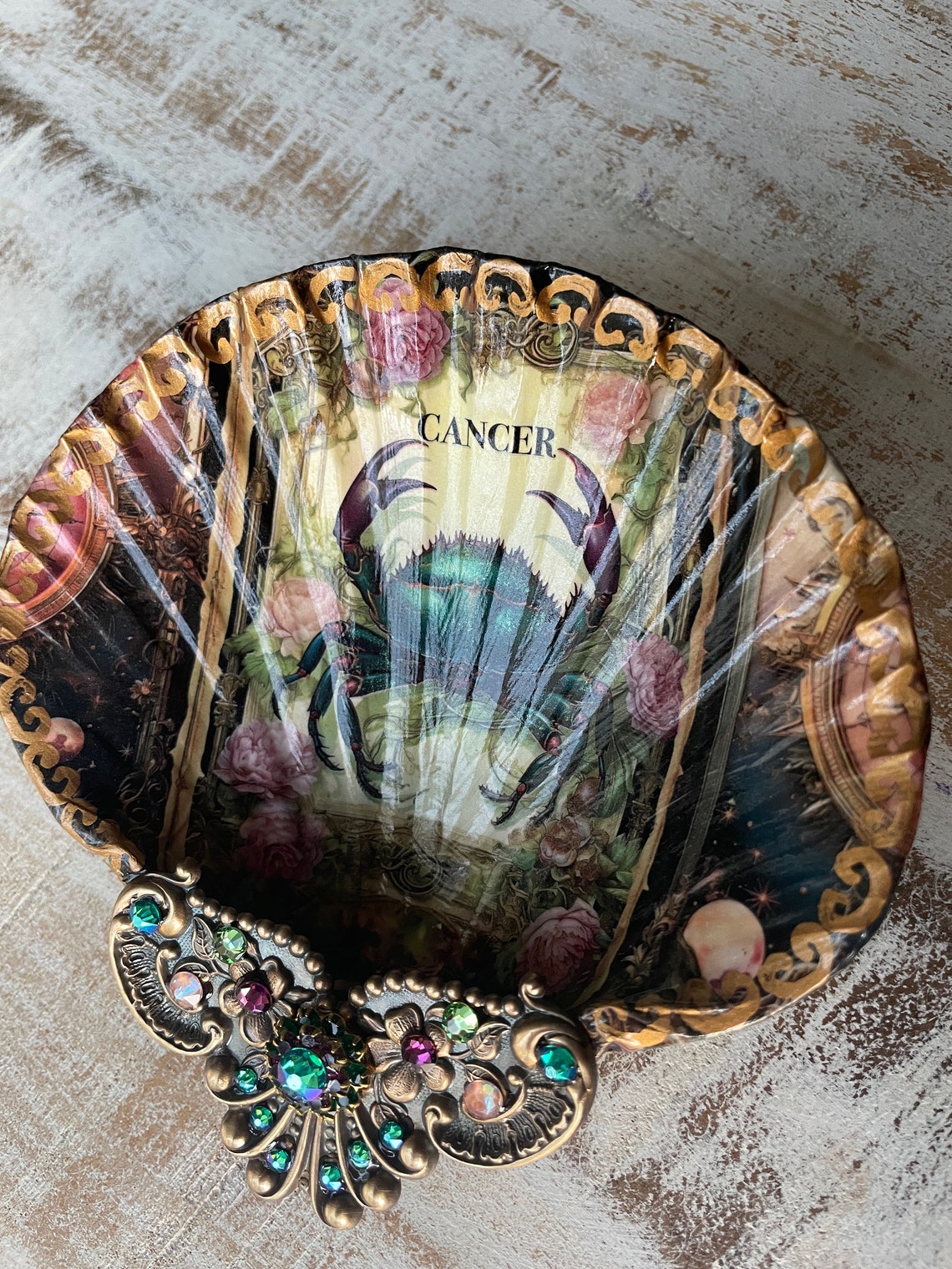Cancer Zodiac Decoupaged Shell Ring, Jewelry, Trinket Dish - Etsy