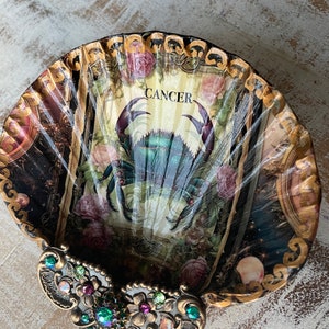 Cancer Zodiac Decoupaged Shell Ring, Jewelry, Trinket Dish - Etsy