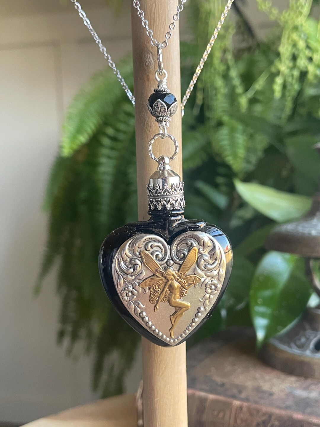 Silver Heart Fairy Perfume Potion Bottle Necklace Essential Oil ...