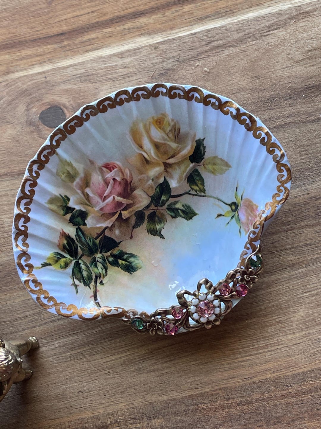 Decoupaged Shell Jewelry Dish: Vintage Rose Ring Holder - Etsy