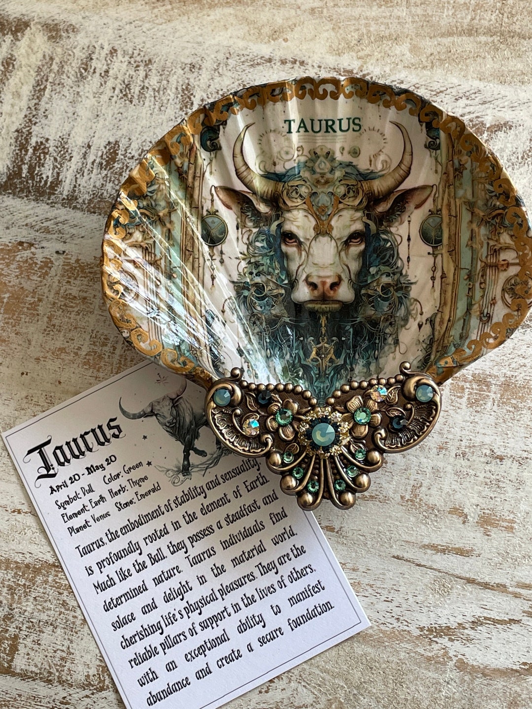 Taurus Zodiac Decoupaged Shell Ring, Jewelry, Trinket Dish - Etsy