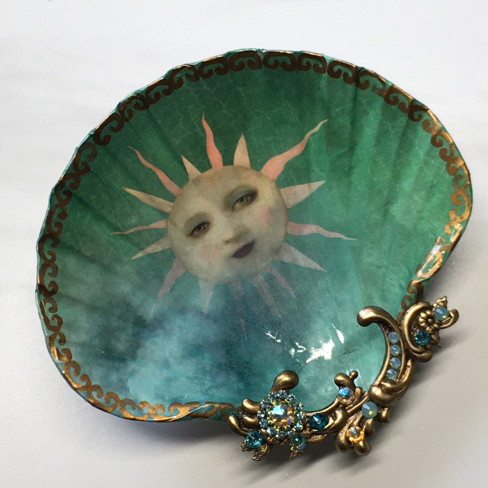 Decoupaged Shell Jewelry Dishjewelry Dish Shell Dish Moon - Etsy