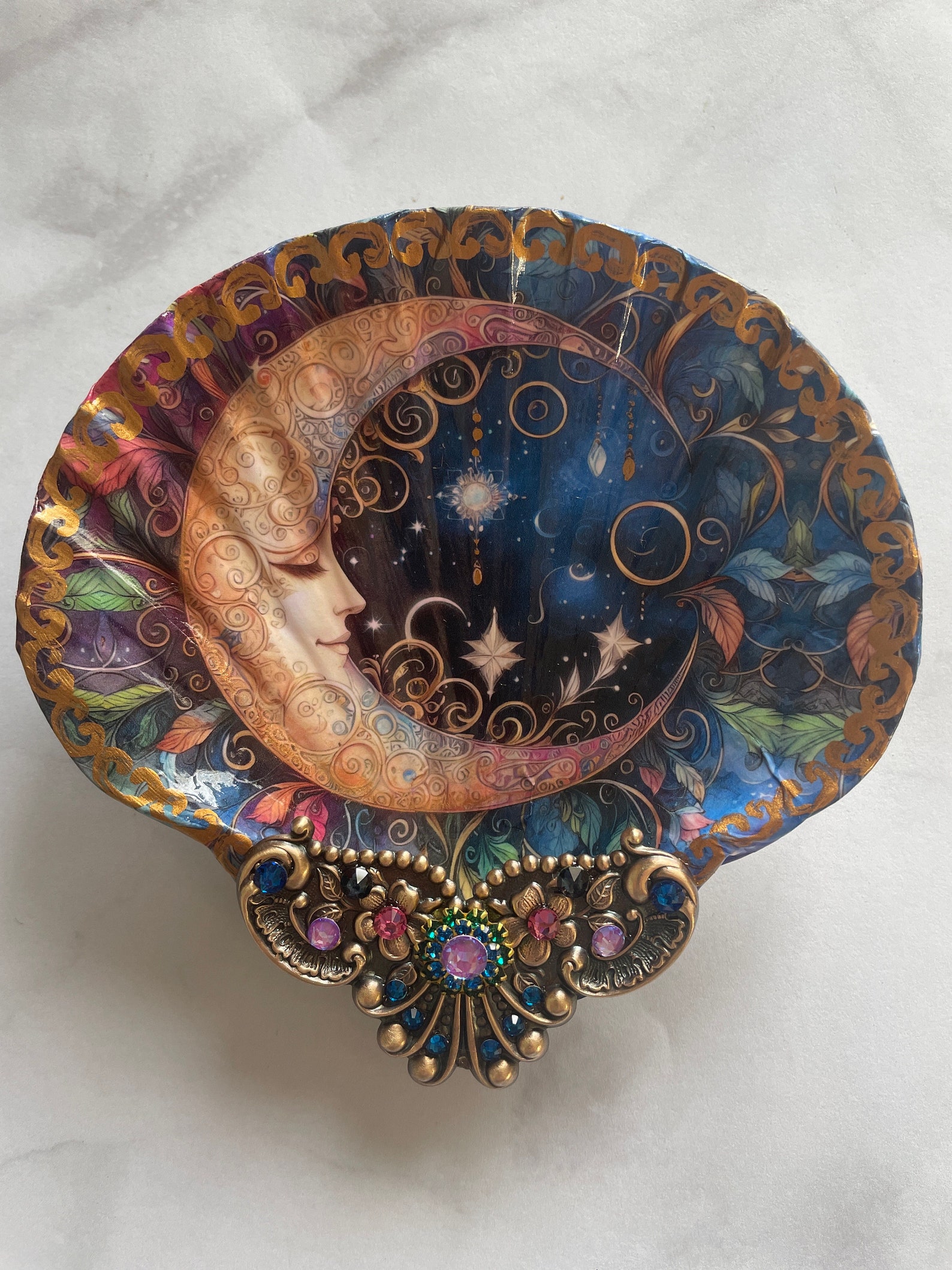 Decoupaged Shell Jewelry Dishjewelry Dish, Shell Dish, Moon Large Shell ...