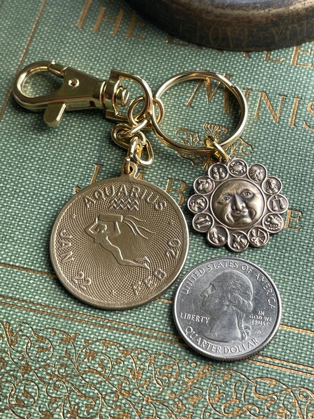 Zodiac Keychain: Solid Brass Gold Tone Astrology Charm - Etsy