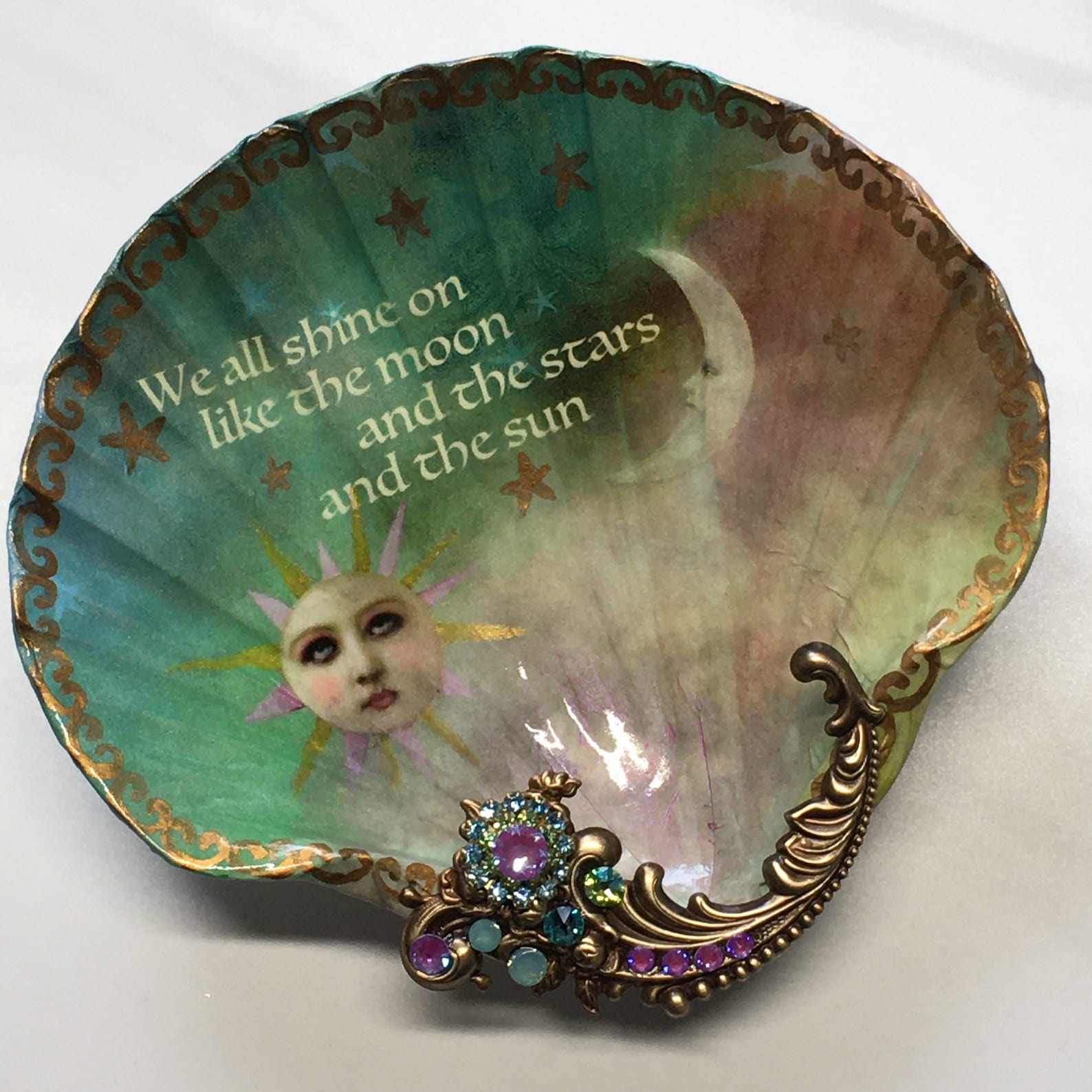 Decoupaged Shell Jewelry Dishjewelry Dish Shell Dish Sun and - Etsy
