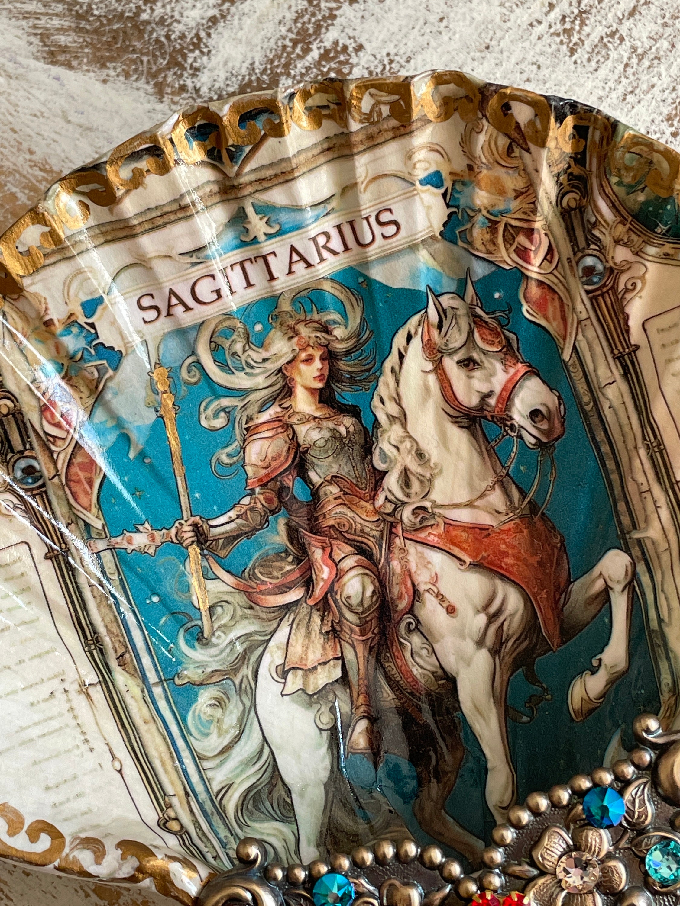 Sagittarius Zodiac Decoupaged Shell Ring, Jewelry, Trinket Dish - Etsy