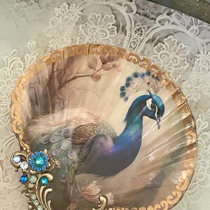 Decoupaged Shell Jewelry Dish, Peacock Shell Jewelry, Coastal Decor ...