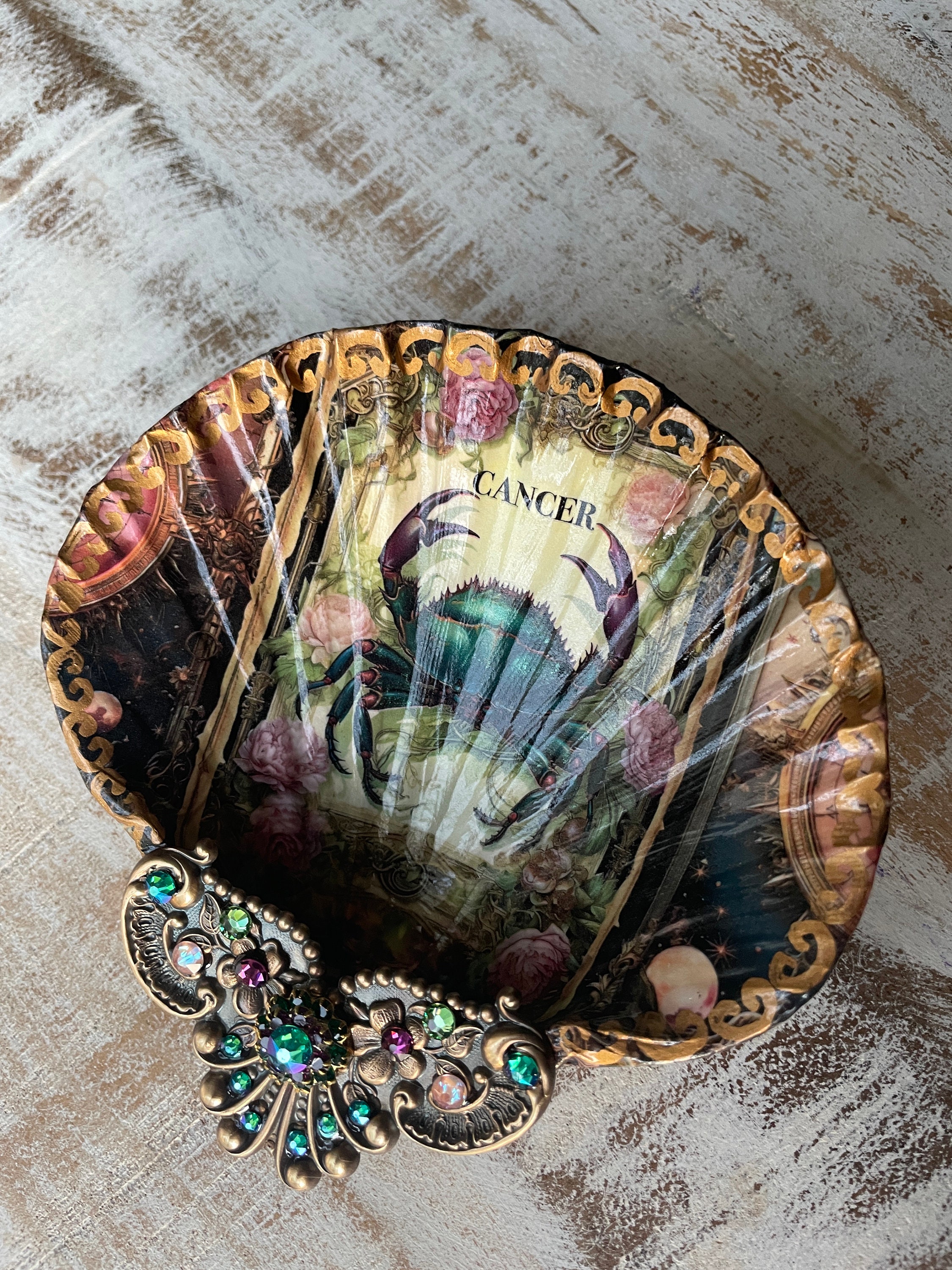 Cancer Zodiac Decoupaged Shell Ring, Jewelry, Trinket Dish - Etsy