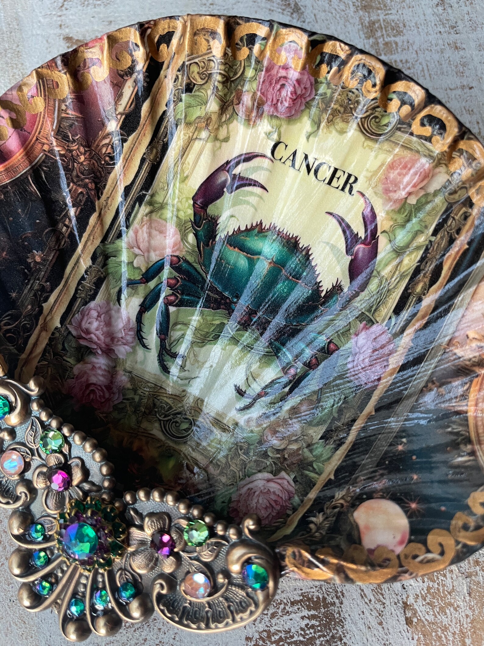 Cancer Zodiac Decoupaged Shell Ring, Jewelry, Trinket Dish - Etsy