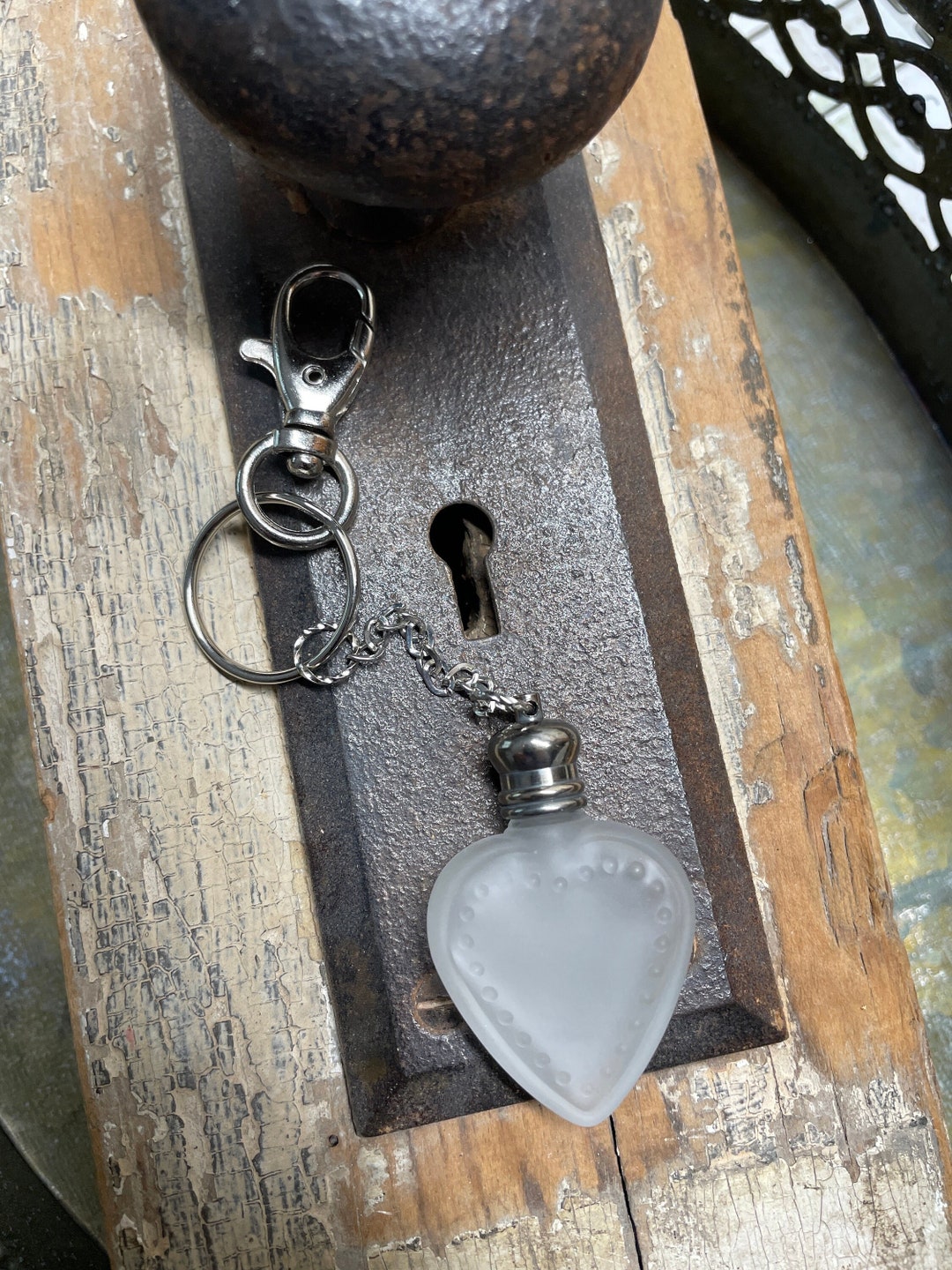 Keychain Frosted Glass Heart Perfume Bottle Keychain - Etsy