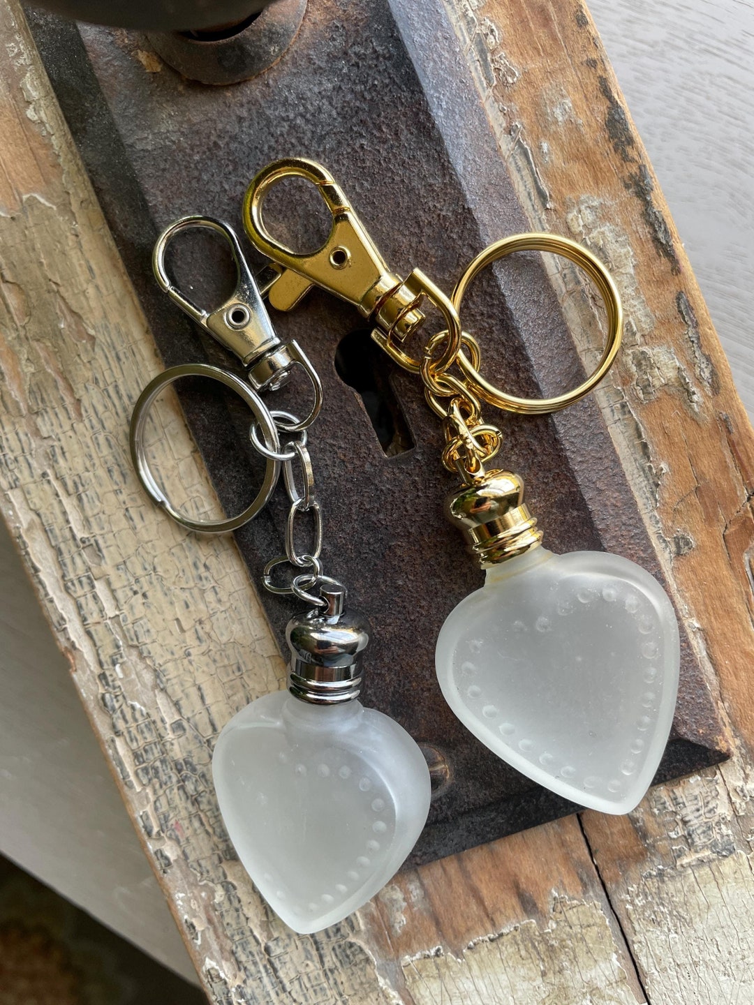 Keychain Frosted Glass Heart Perfume Bottle Keychain - Etsy
