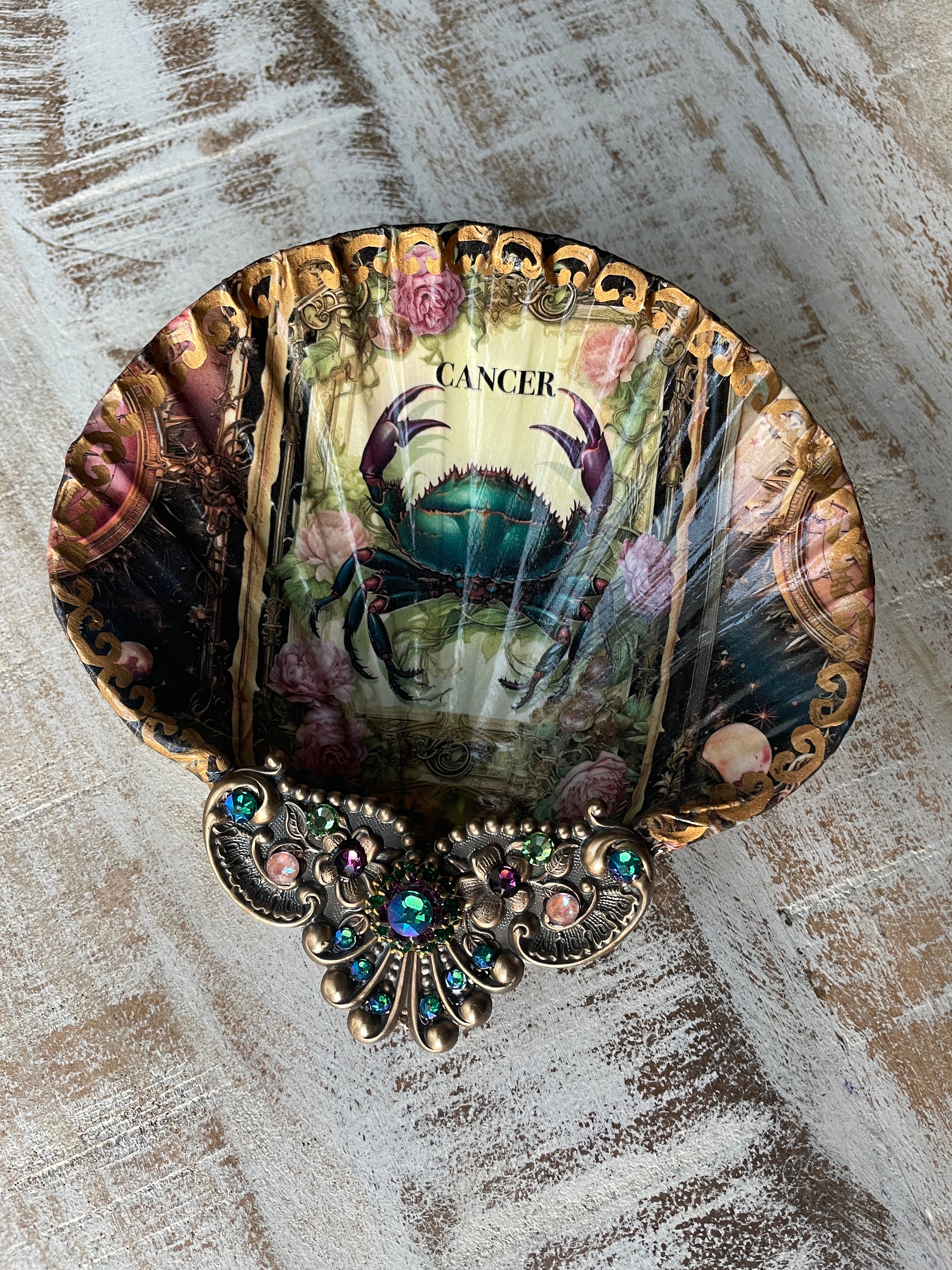 Cancer Zodiac Decoupaged Shell Ring, Jewelry, Trinket Dish - Etsy