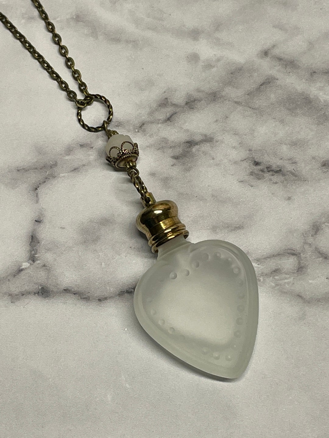 Vintage Inspired Frosted Crystal Heart Perfume Bottle Necklace - Etsy